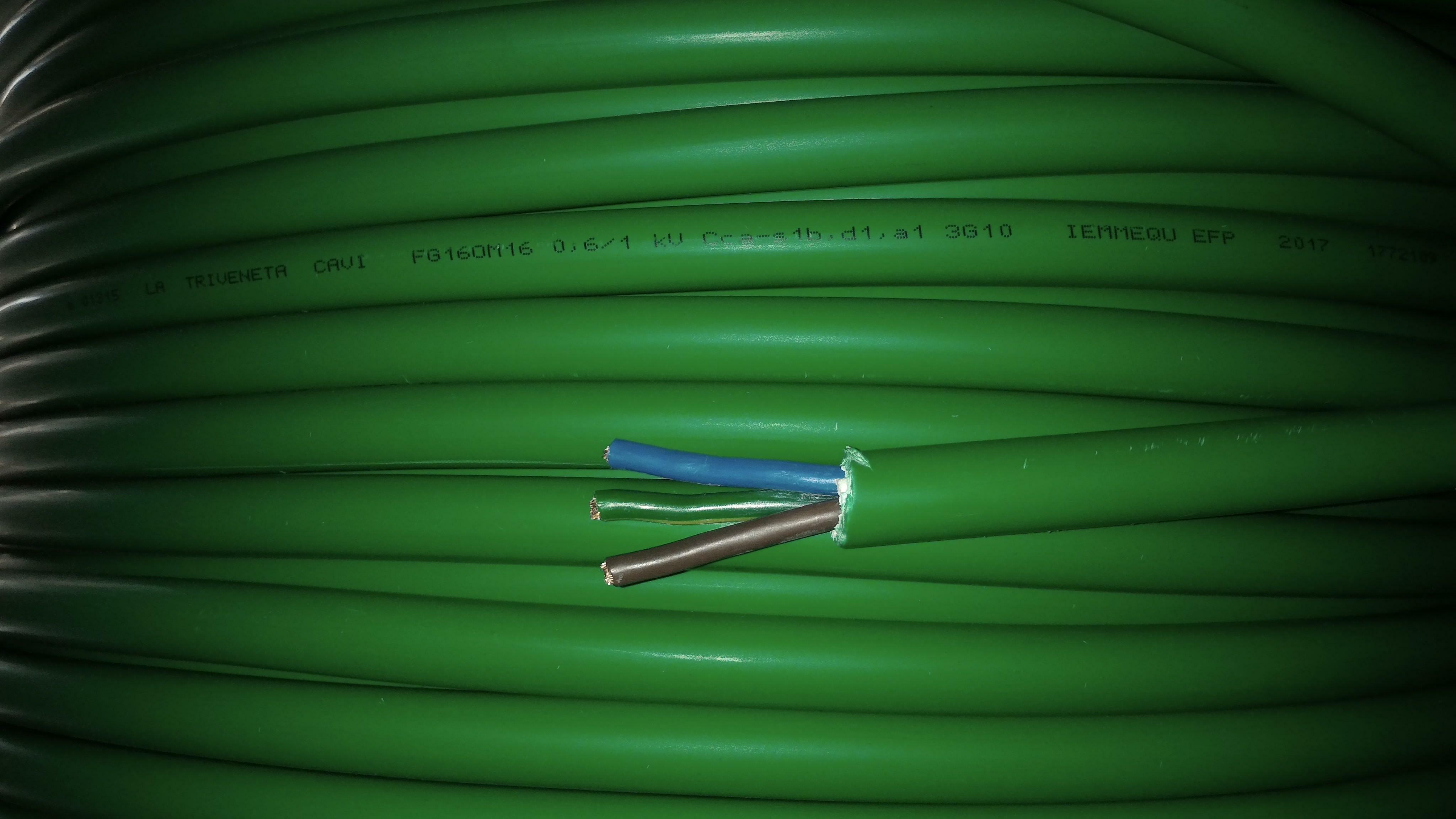 CAVI AL METRO CAVO FG16OM16 MULTIPOLARE FG16 VERDE 3 CONDUTTORI 10MM