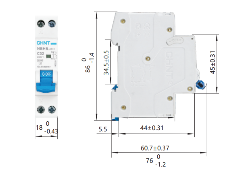 INTERRUTTORE MAGNETOTERMICO COMPATTO CHINT 1P+N 1 MODULO 40A 4.5KA - 190240